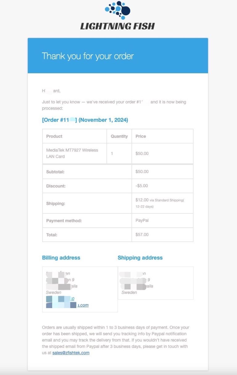 Transaction process flow（Payment,Shipping,Invoice,Comment） - Lightning Fish
